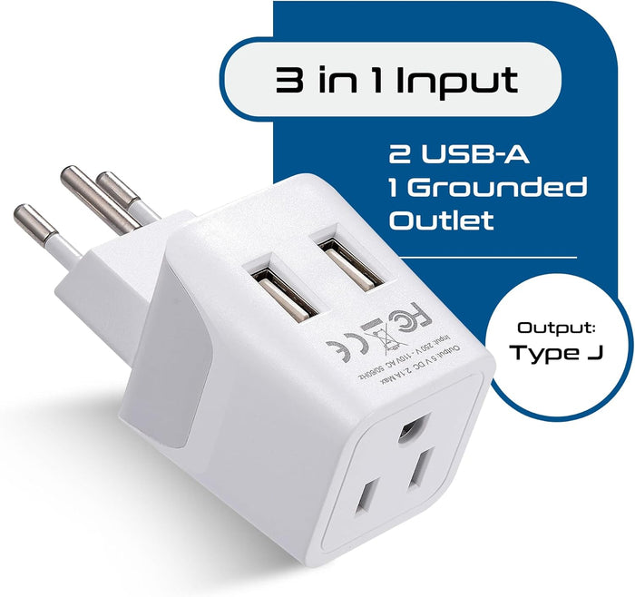 Switzerland Travel Adapter Plug Combo - Type J, C | Dual USB – Swiss C