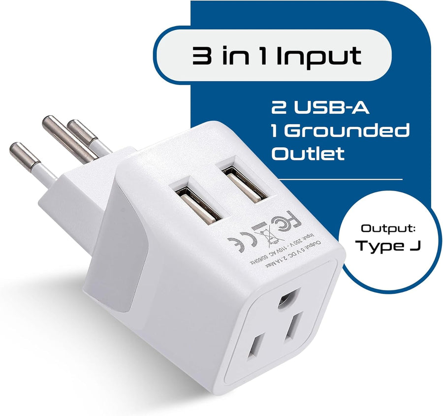 Switzerland Travel Adapter Plug Combo - Type J, C | Dual USB – Swiss C