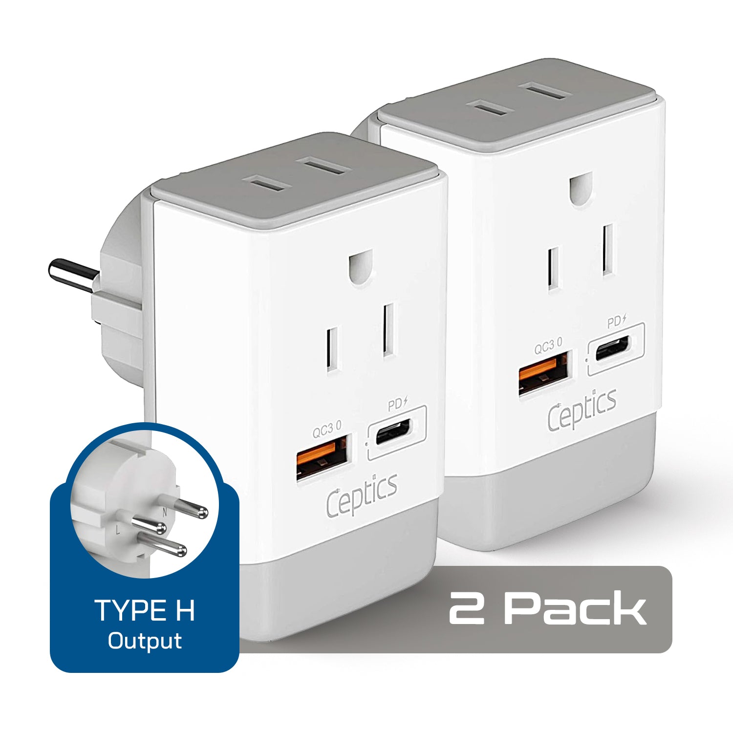 Shop Israel Plug Adapter | Type H | Dual USB & USB C | Ceptics