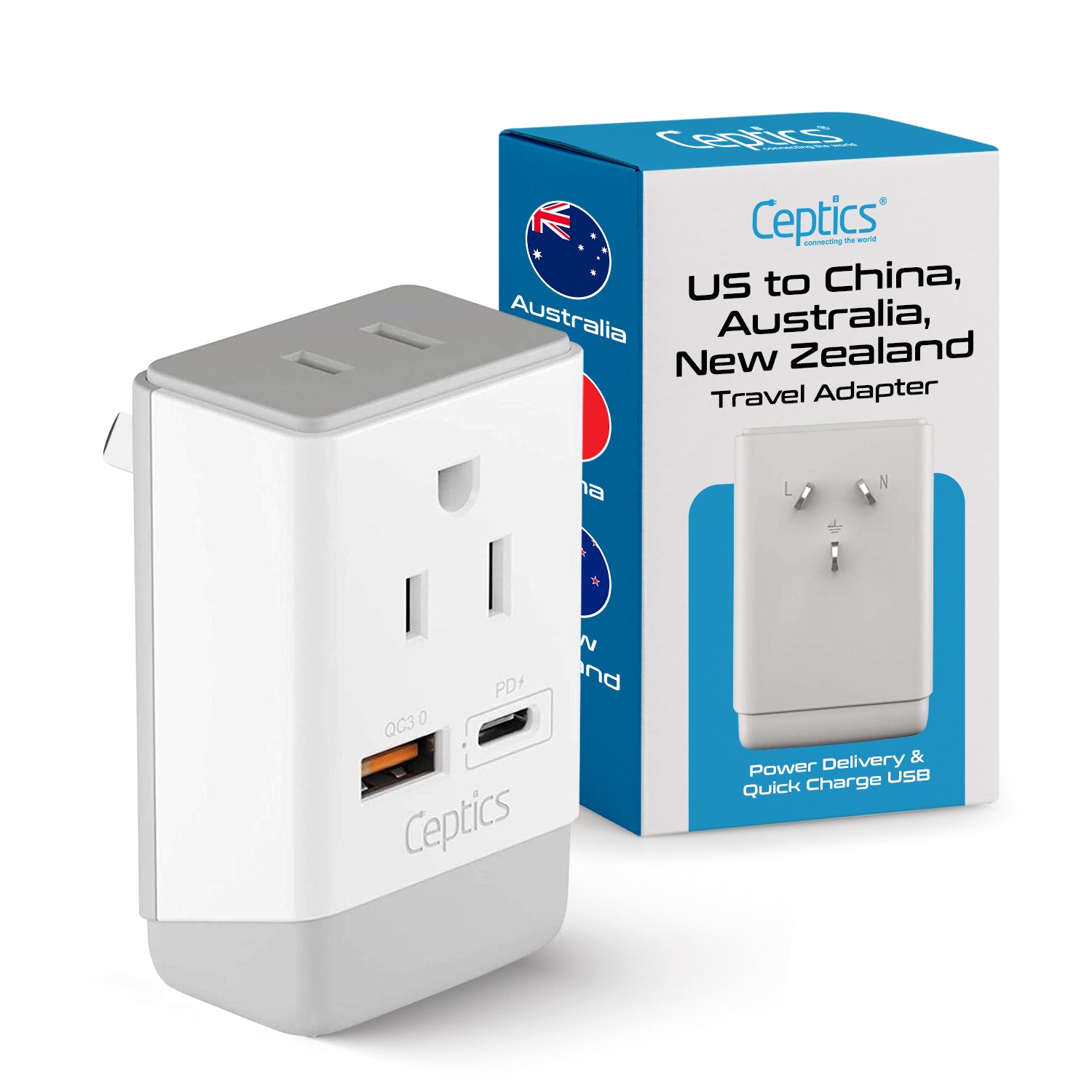 Shop Australian Plug Adapter | Type I | USB & USB C | Ceptics
