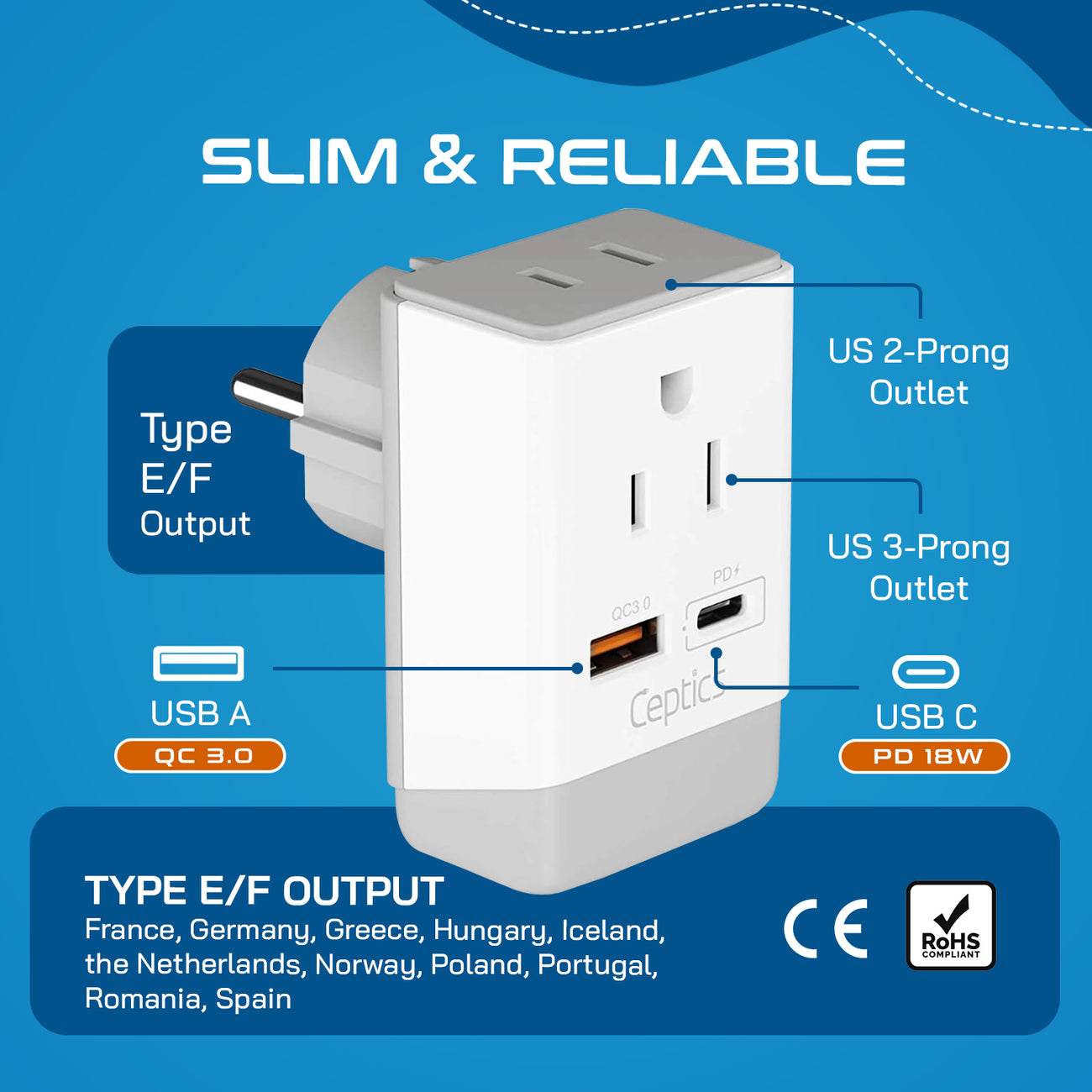 Shop European Plug Adapter | Type E/F | Ceptics