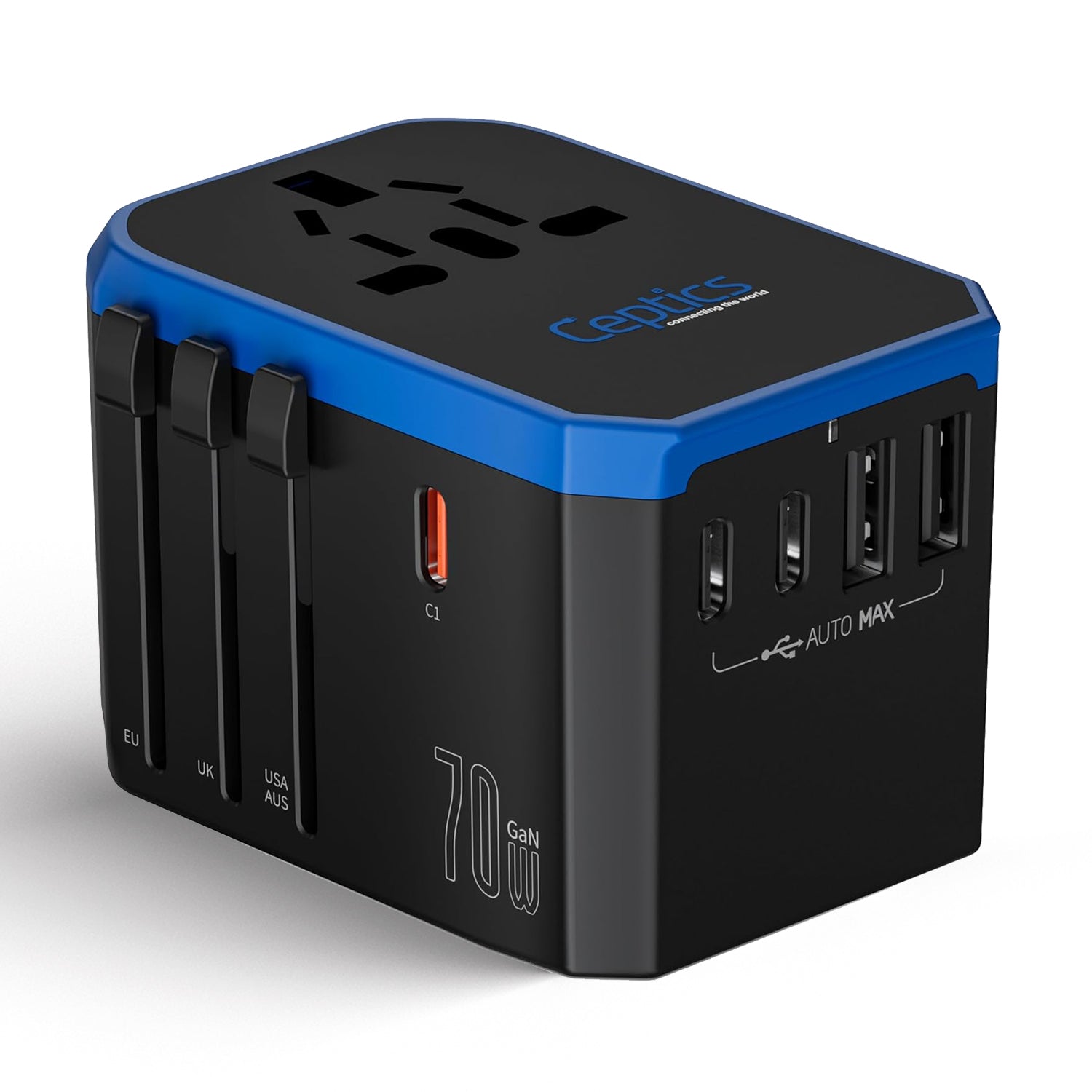 Universal Travel Adapter Plug - 3 USB-C w/ PD & QC + 2 USB-A (UP-70KU)