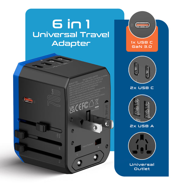 Universal Travel Adapter Plug - 3 USB-C w/ PD & QC + 2 USB-A (UP-70KU ...