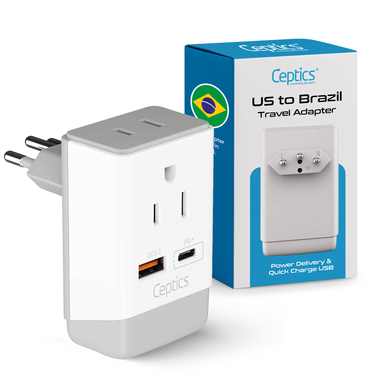 Shop Brazil Plug Adapter | Type N | Dual USB & USB-C | Ceptics