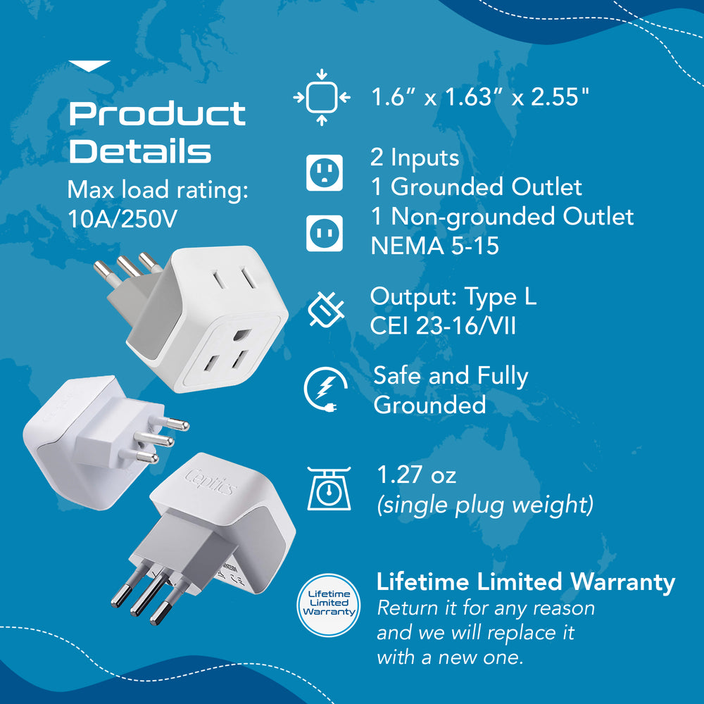 Shop Italy plug adapter | Type L plug adapter