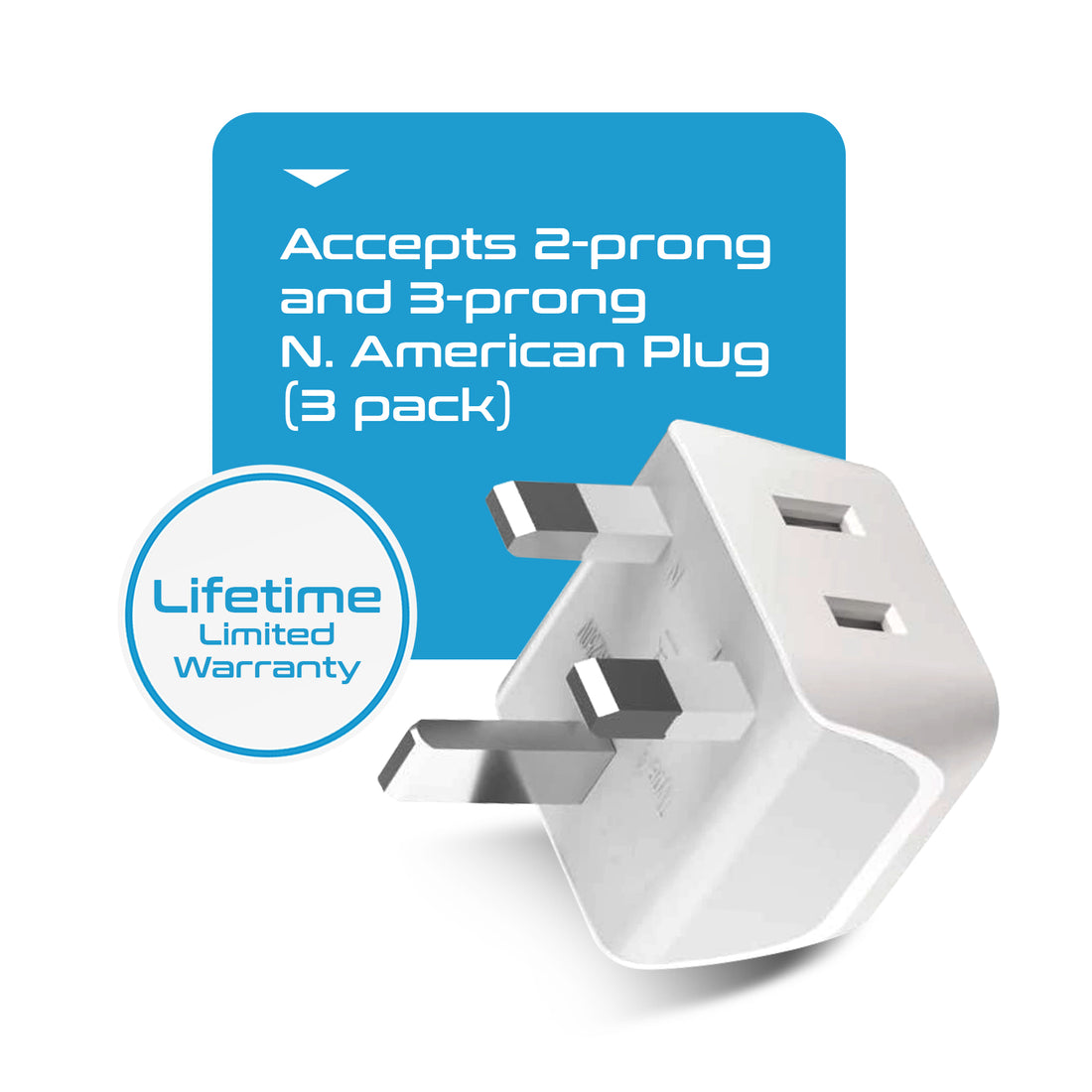 Shop type G plug adapter by Ceptics | 2 in 1 Input US to UK Plug Adapter