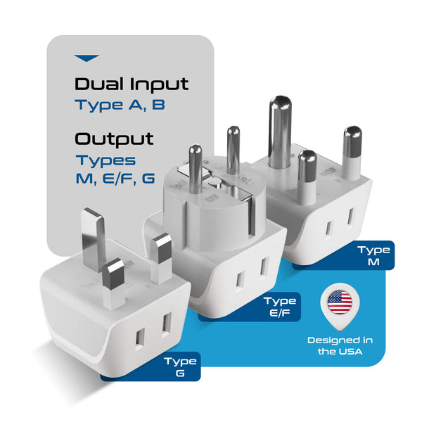 Shop South Africa Adapter Set - Type M, G, E/F - 3pcs | Ceptics