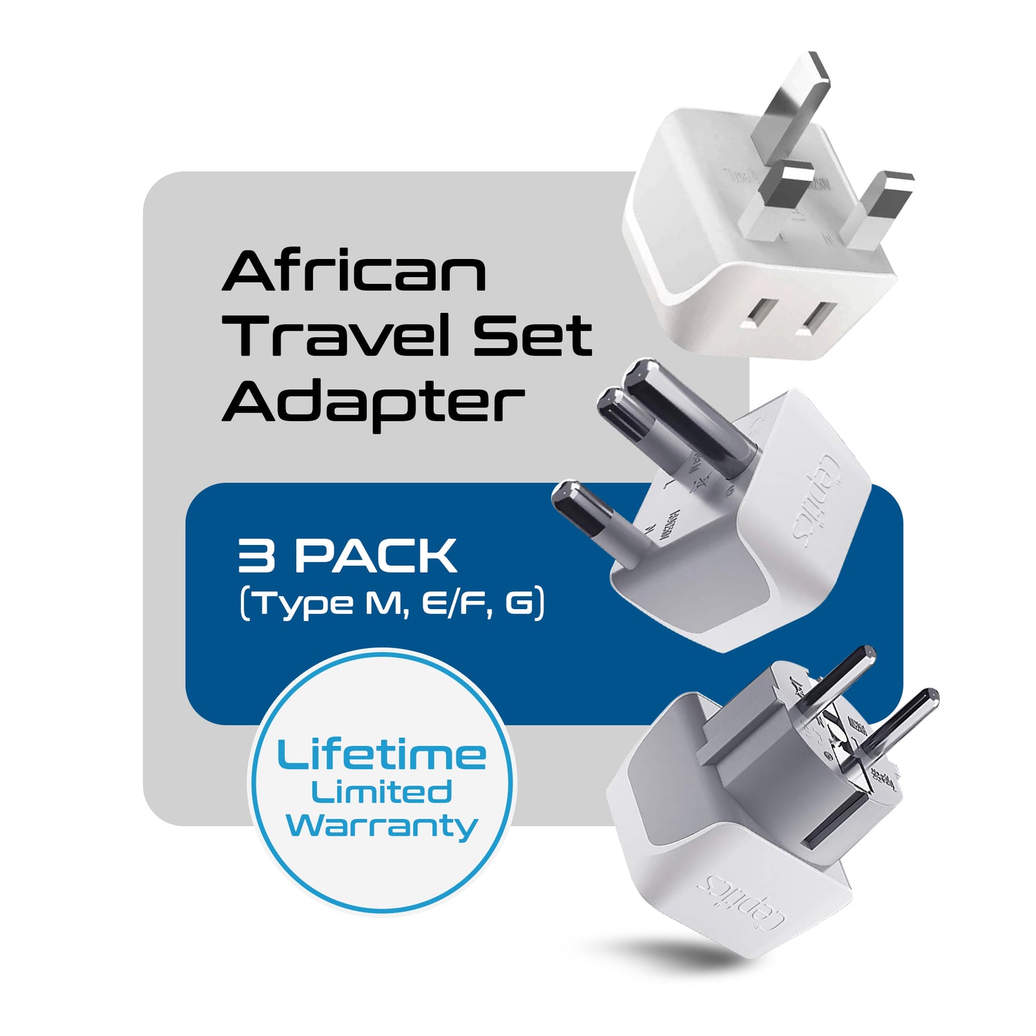 Shop South Africa Adapter Set - Type M, G, E/F - 3pcs | Ceptics