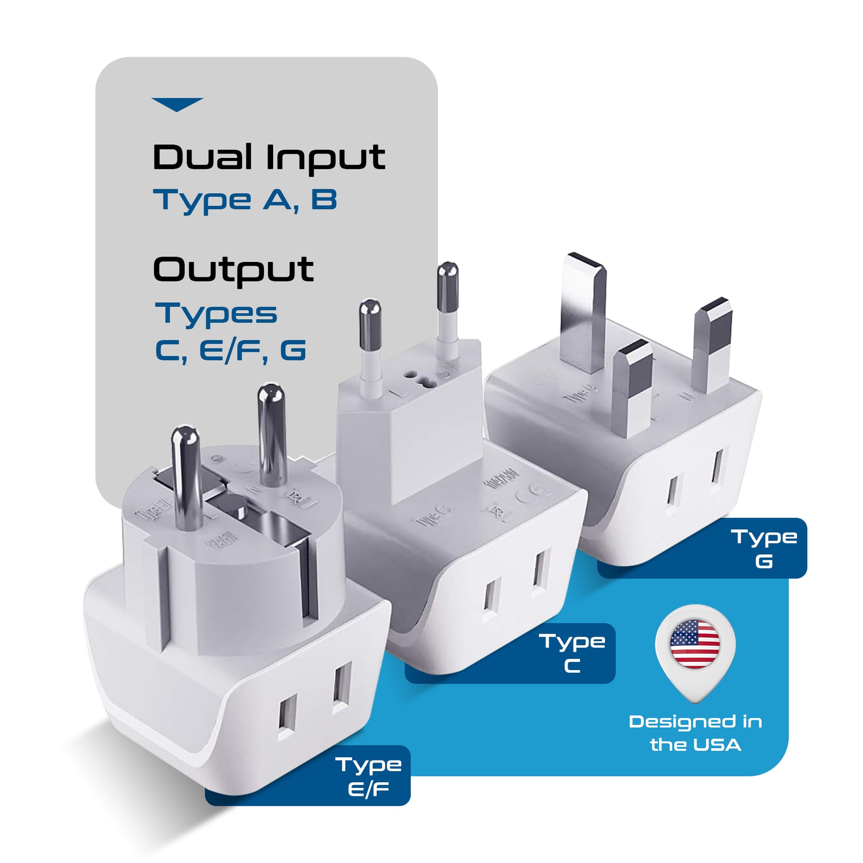 European Travel Adapter Set - Type E/F, G, C - 3pcs (CT-EU-SET)