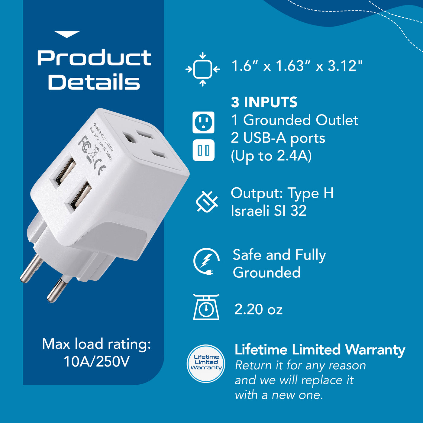 Shop Israel Plug Adapter | Dual USB | Ceptics