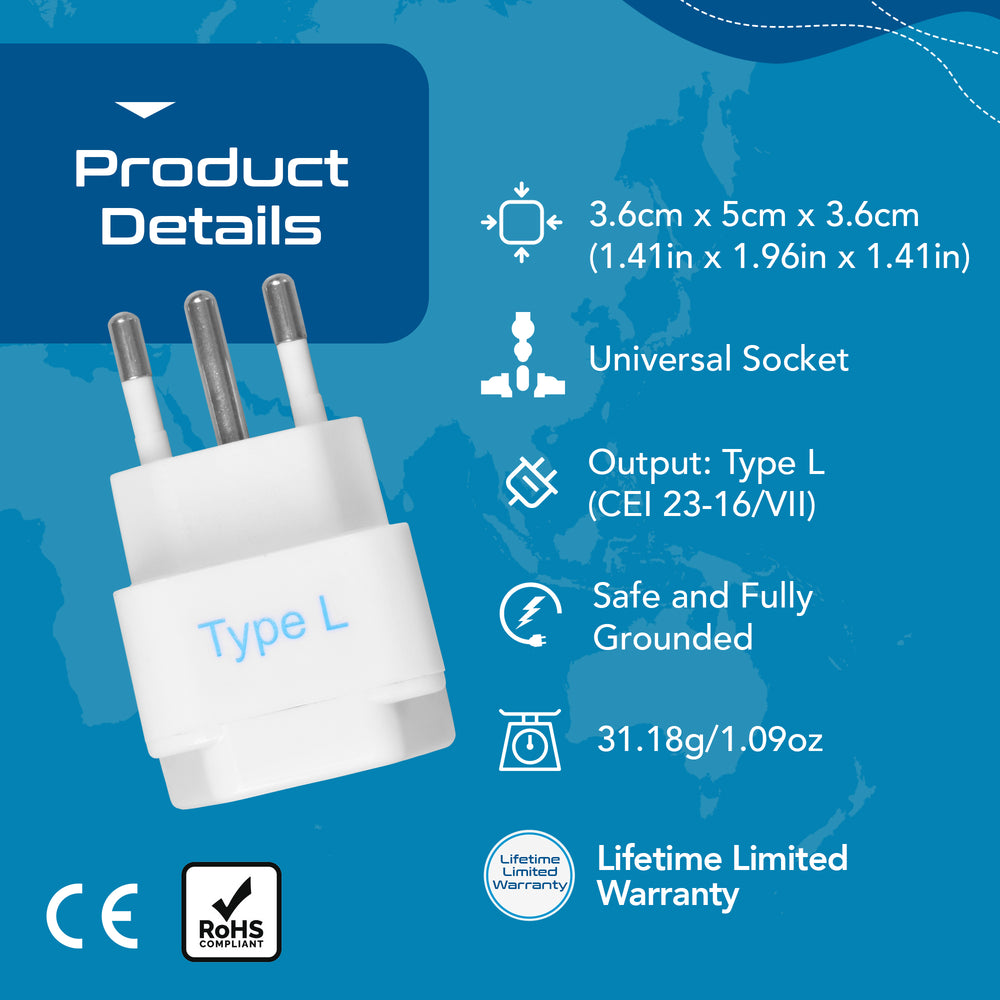 Shop Italy Plug Adapter | Type L 250 Volt | Ceptics