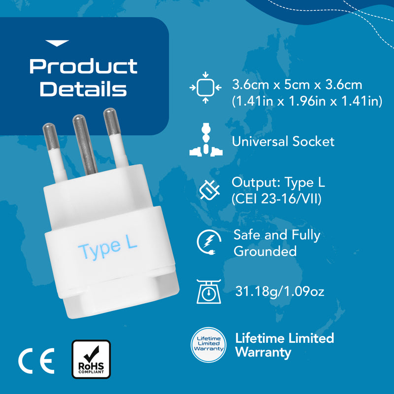 Shop Italy Plug Adapter | Type L 250 Volt | Ceptics