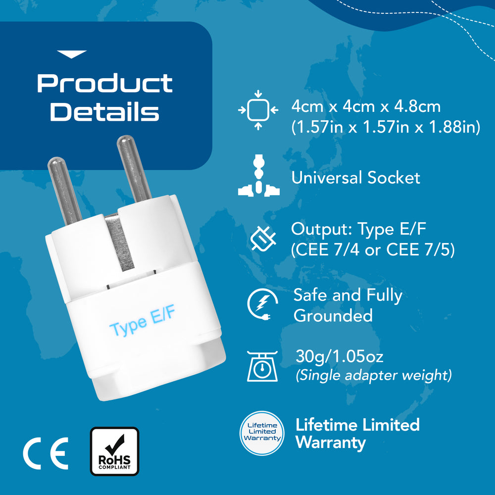 European Compact Travel Adapter | Type E & F Plug Adapter