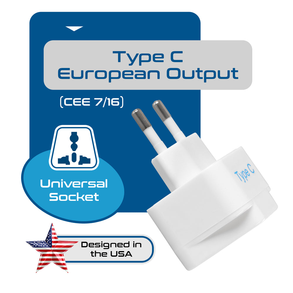 Type C Adapter Plugs for Europe, South America, Asia, & More