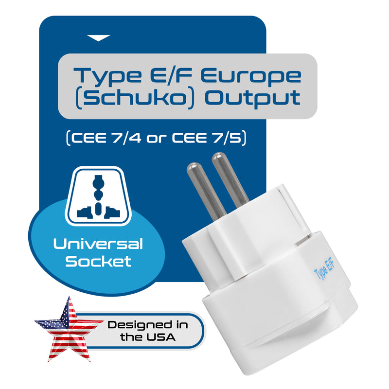 European Compact Travel Adapter | Type E & F Plug Adapter