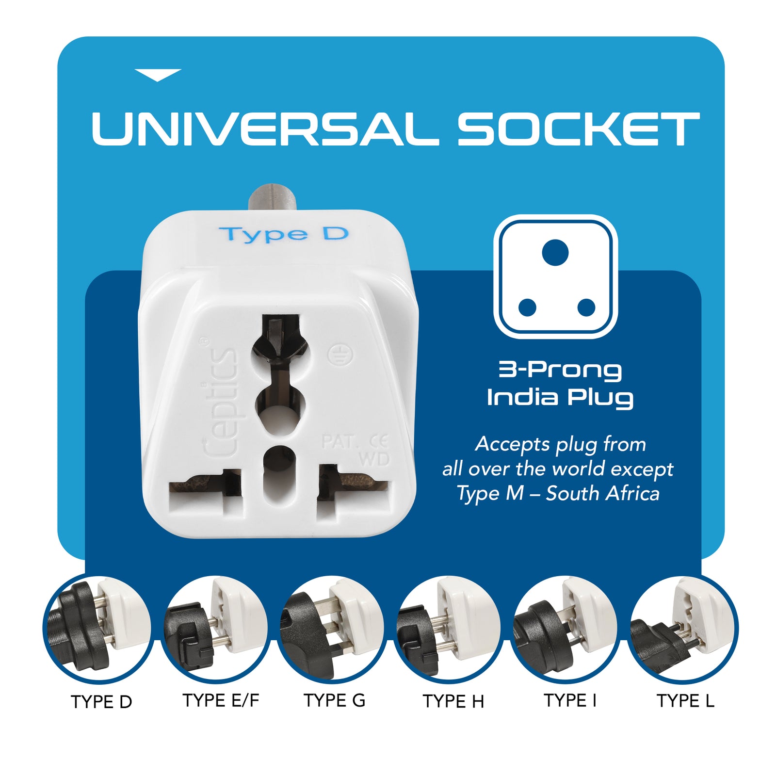 Shop US to India Converter Plug | Type D | Ceptics