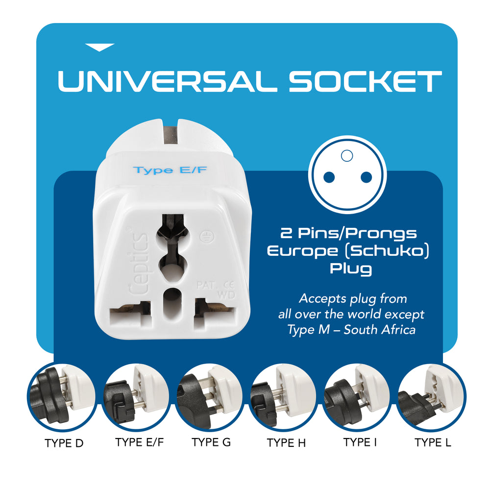European Compact Travel Adapter | Type E & F Plug Adapter