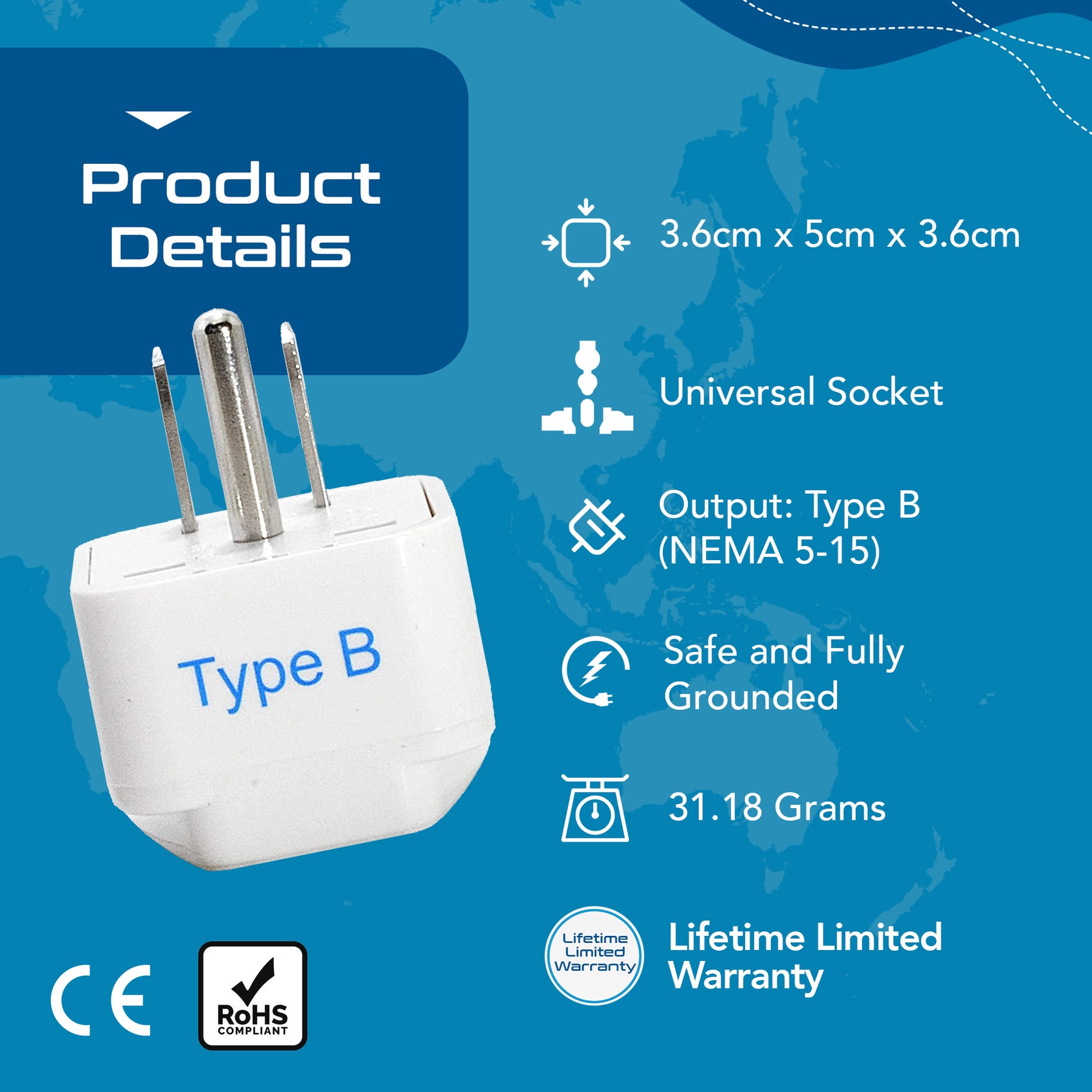 Travel Plug Adapter for USA, Canada, & More | Type B GP-5 by Ceptics