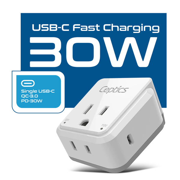 UK, Hong Kong, Travel Plug Adapter | Type G - USB-C Ports + 2 US Outle