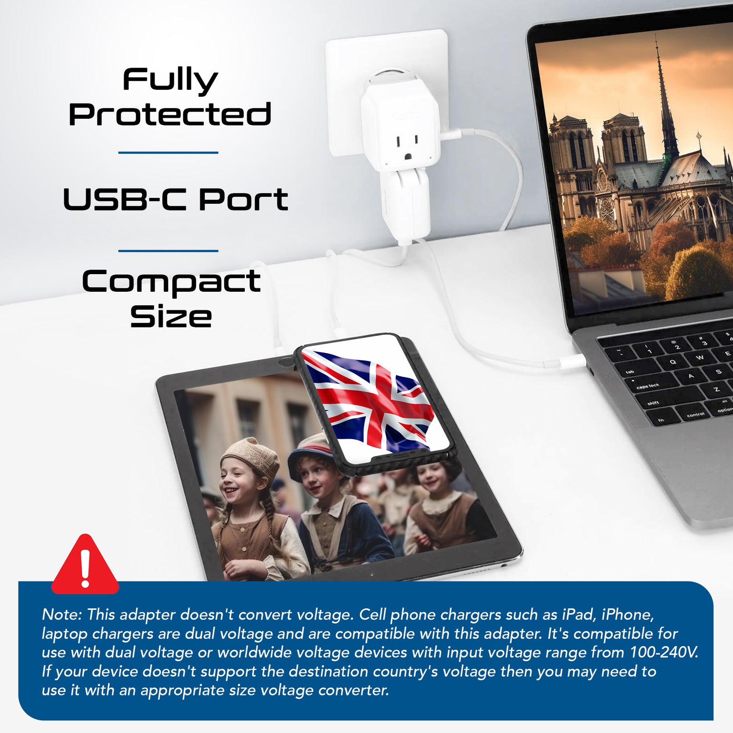 UK, Hong Kong, Travel Plug Adapter | Type G - USB-C Ports + 2 US Outle