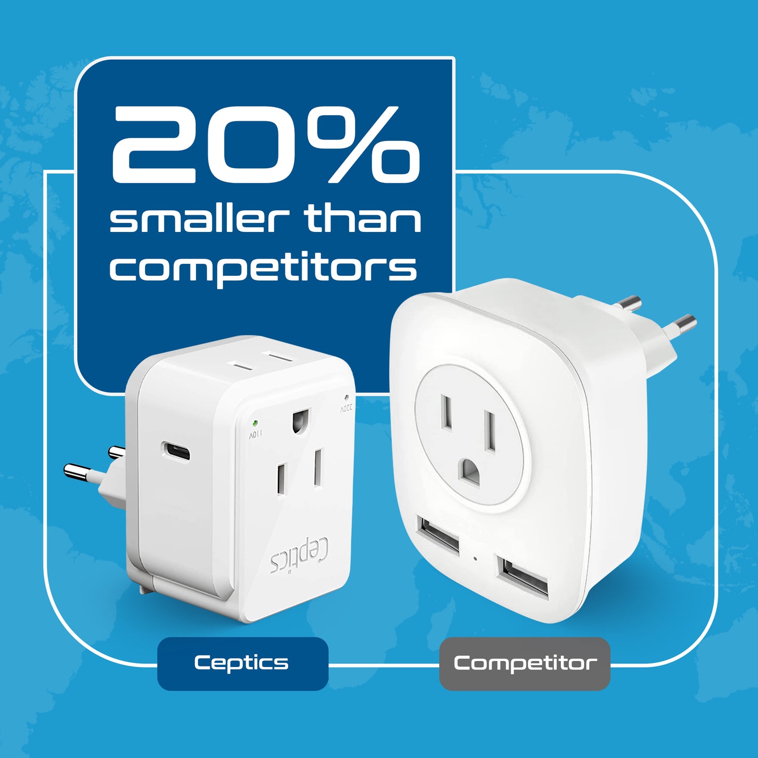 UK, Hong Kong, Travel Plug Adapter | Type G - USB-C Ports + 2 US Outle