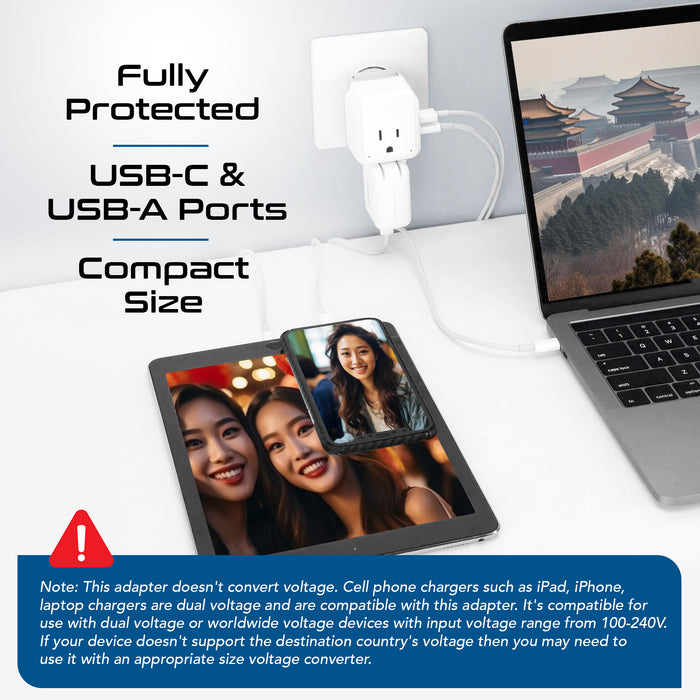 Asian, China, Malaysia Travel Adapter Set | Type C, G, I - USB & USB-C