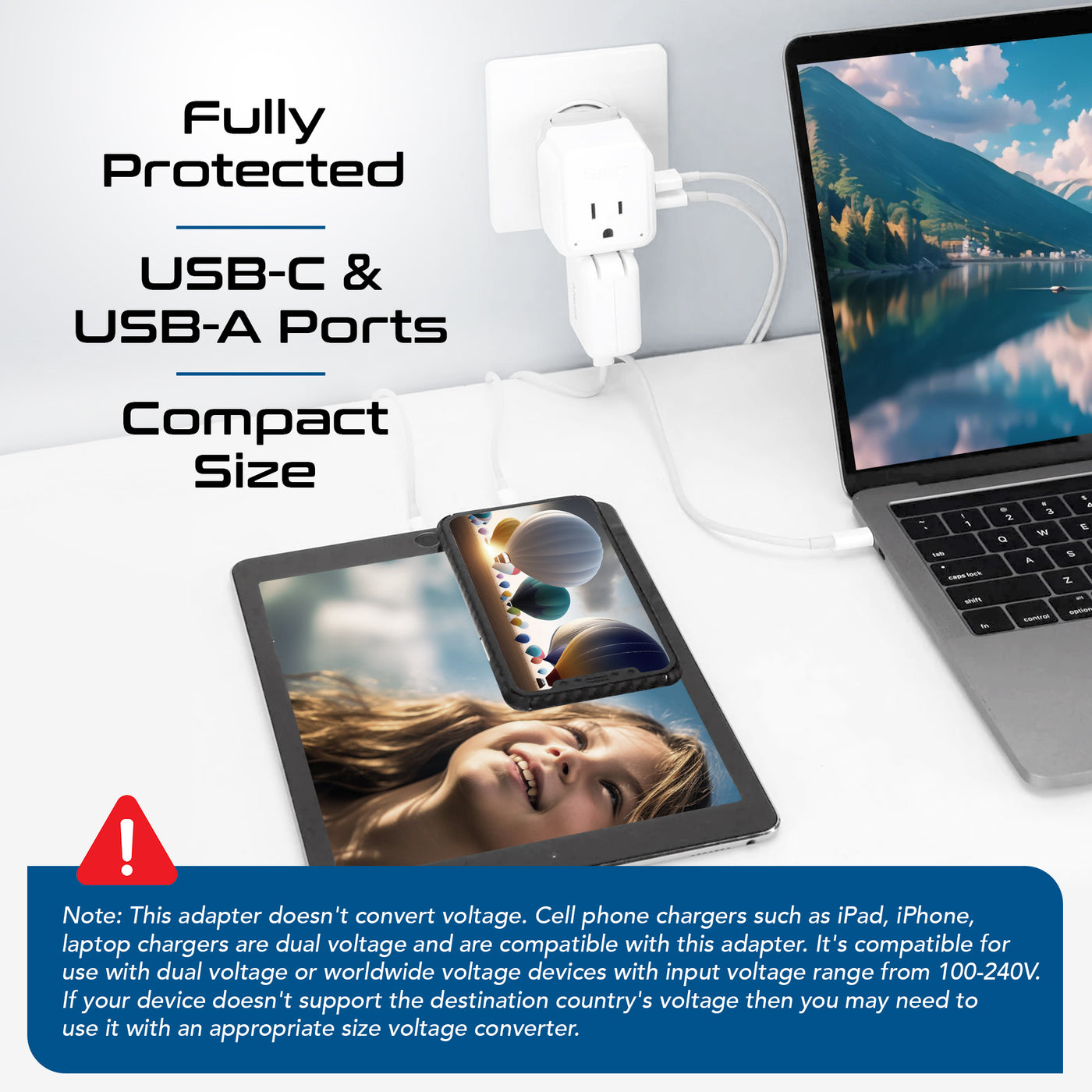 Travel Adapter Kit | Type C, E/F, G - USB & USB-C Ports + 2 US Outlets