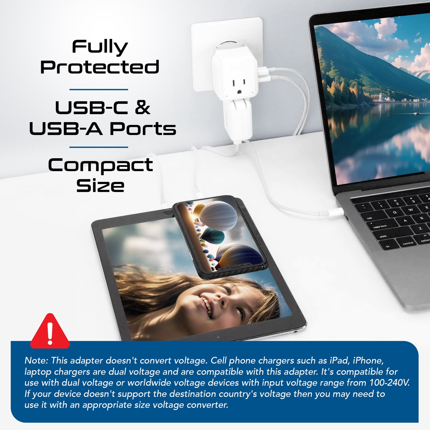 Travel Adapter Kit | Type C, E/F, G - USB & USB-C Ports + 2 US Outlets