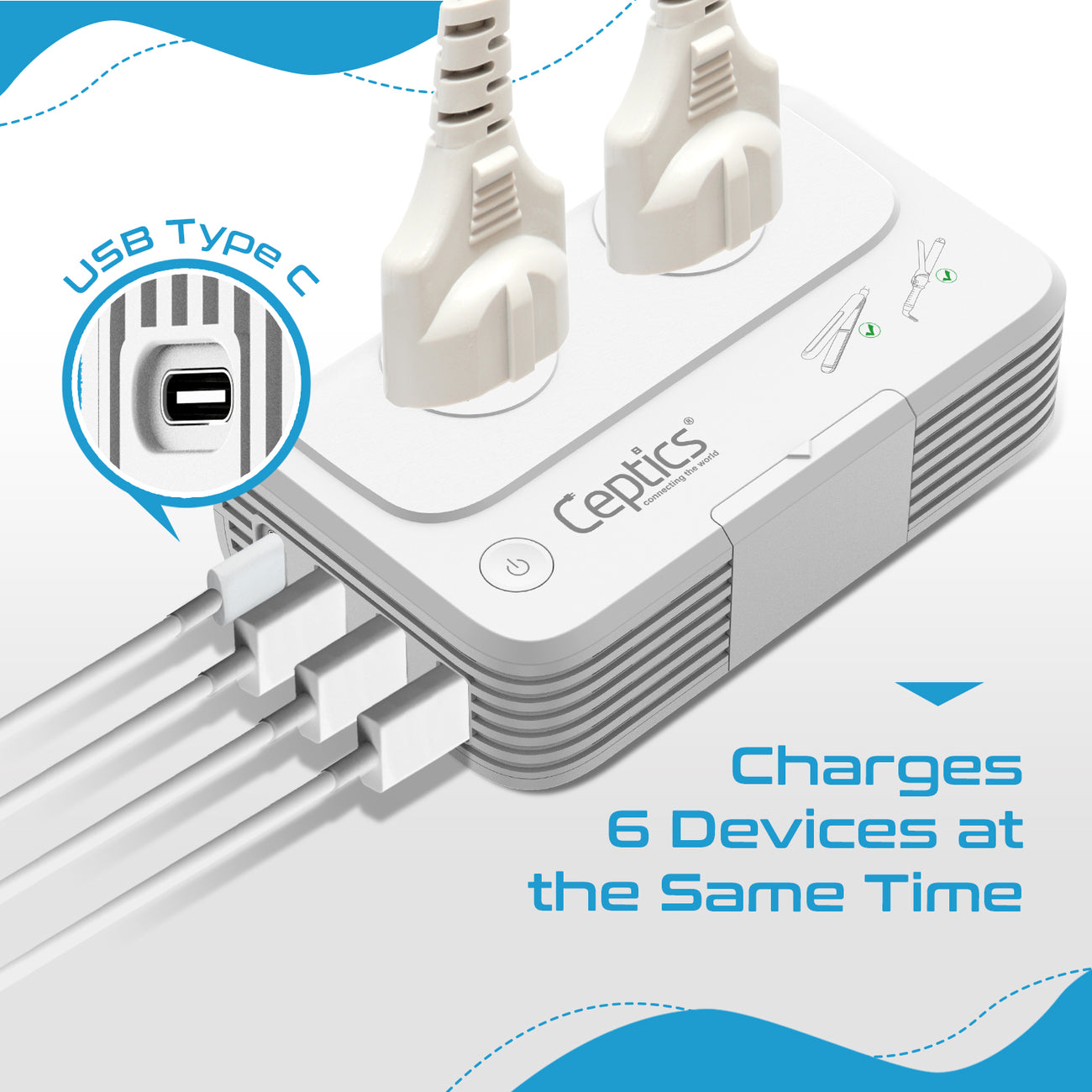200W Step Down Converter – 2x outlets & 3 USB-A + 1 USB-C – AC 220-240