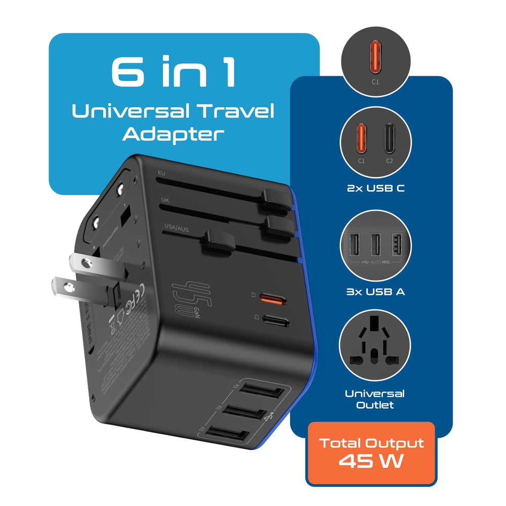 Universal Travel Adapter Plug - USB-C w/ PD & QC + 3 USB (UP-11KU)