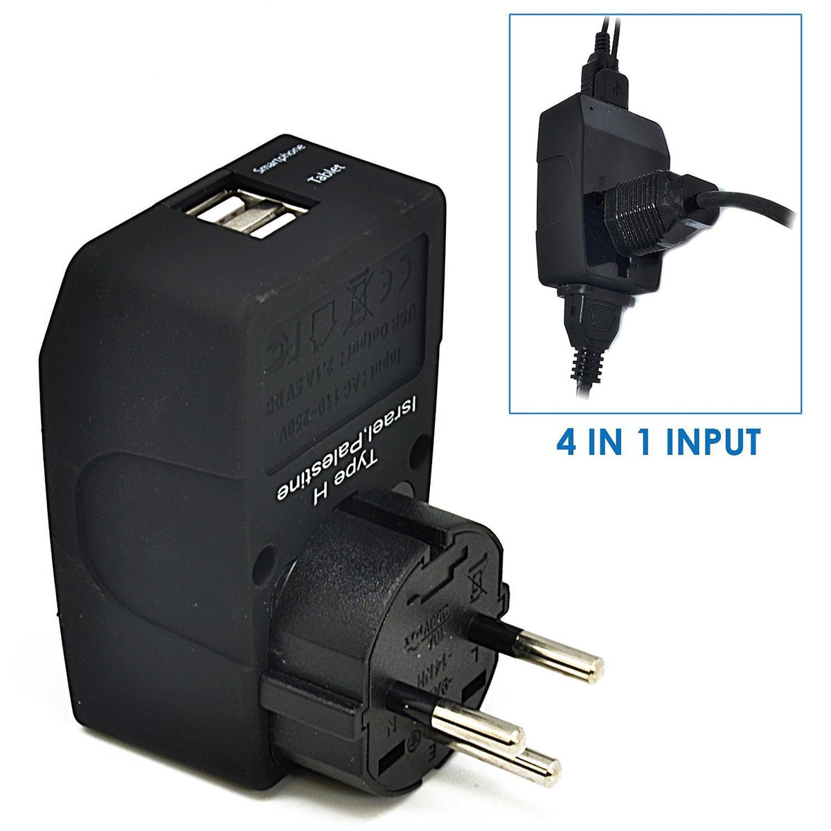 Israel Travel Adapter with USB Ports | Type H Power Adapter