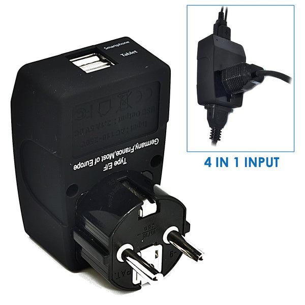 Type E & F Travel Adapter with USB Ports | European Schuko Adapter ...