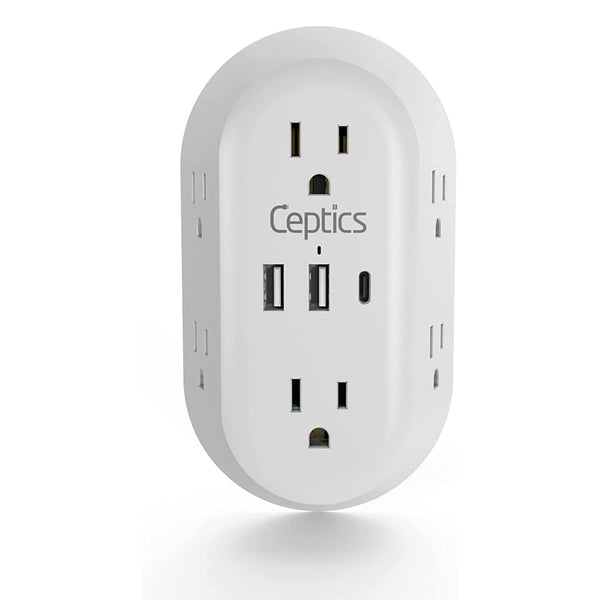 Wall Power Strip Charger by Ceptics - Small & Compact - Surge Protecto