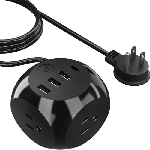 21W Power Strip - Small & Compact - Grounded Dual USB + USB-C - 3 USA